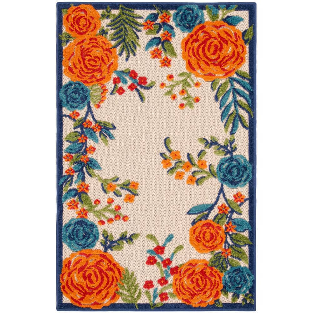 Nourison Aloha Multicolor doormat 3 ft. x 4 ft. Floral Botanical ...