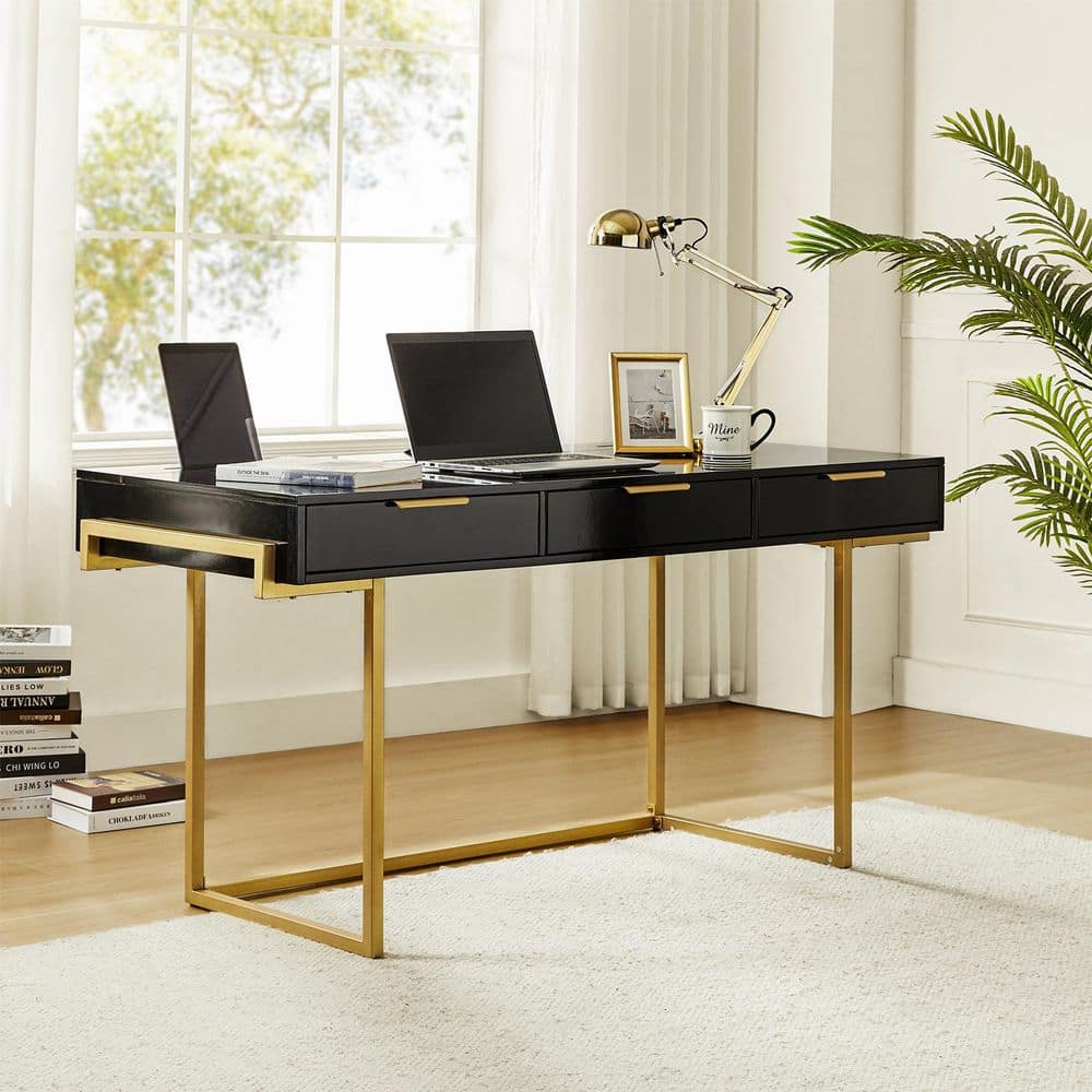 JAYDEN CREATION Michelle 62 in Metal 3-Drawer Desk with USB Ports and ...