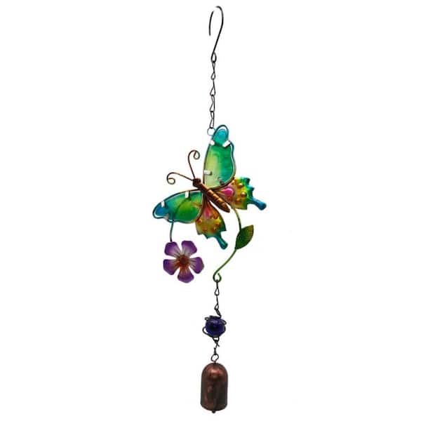 Mr. Garden 16 in. Butterfly And Flower Glass Painted Wind Chime Metal ...