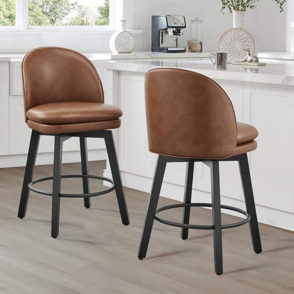 Spruce & Spring Cyprian 26 in. Brown Low Back Swivel Counter Height Bar ...