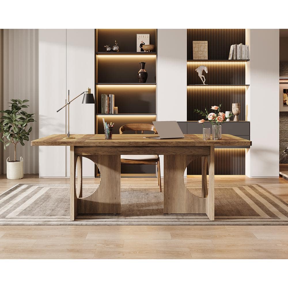 BYBLIGHT Moronia 63 in. Rectangle Brown Wood Computer Desk Writing ...