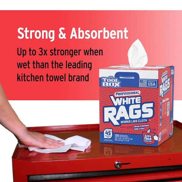 TOOLBOX Professional White Rags (200 Sheets; 10 in. W x 11 in. L Sheet ...