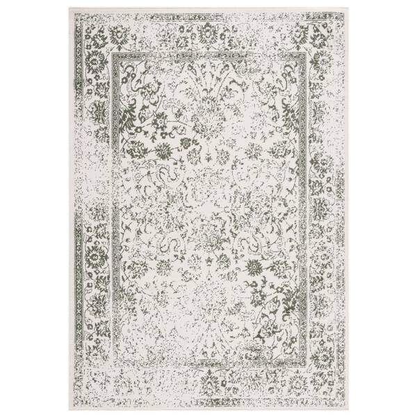 SAFAVIEH Adirondack 3 ft. x 5 ft. Ivory/Dark Green Border Distressed ...