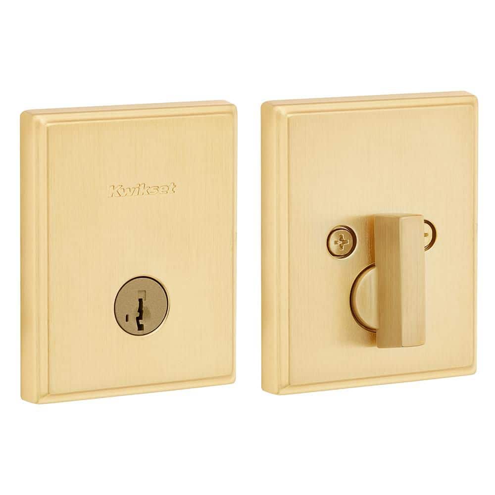 Kwikset Crosstown Satin Brass Single Cylinder Low Profile Rectangle ...
