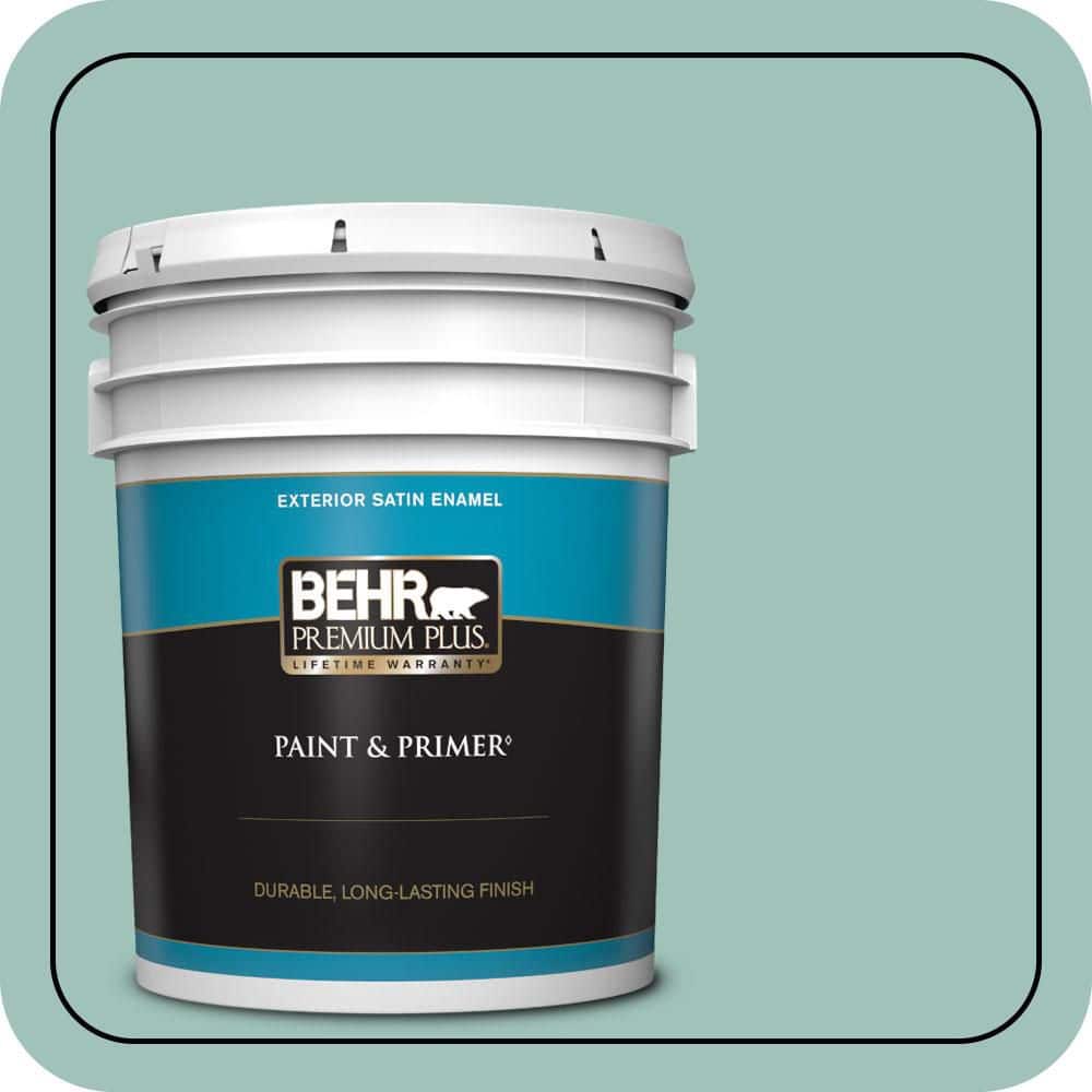 BEHR PREMIUM PLUS 5 gal. #MQ6-36 Cascade Green Satin Enamel Exterior ...