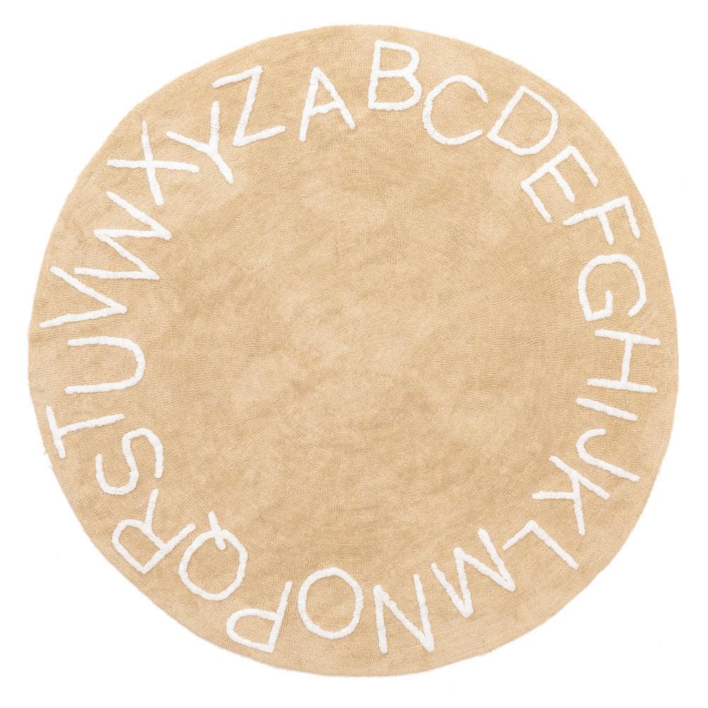 nuLOOM Kids Machine Washable Beige 6 ft. Alphabet Print Round Rug ...