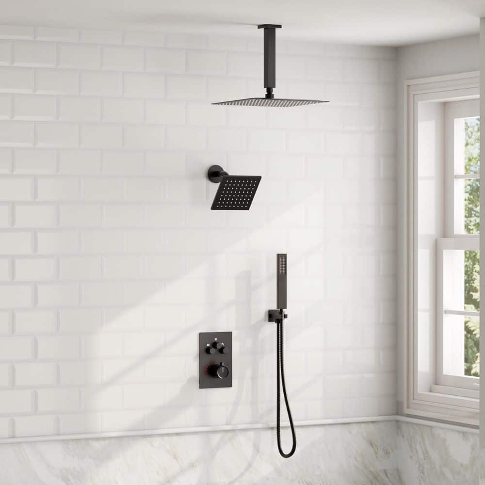 GRANDJOY Multiple Press 12 in. Triple Handle 6-Spray Shower Faucet 2.5 ...