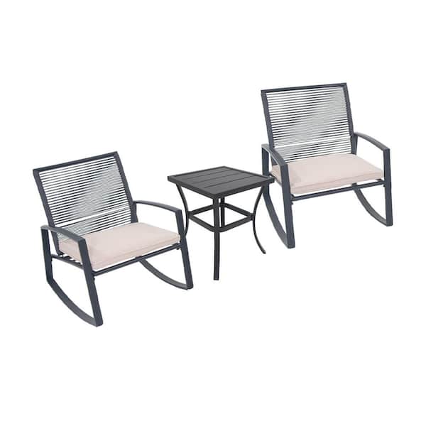 Sudzendf Black 3-Piece Metal Outdoor Bistro Set Rocking Conversation ...