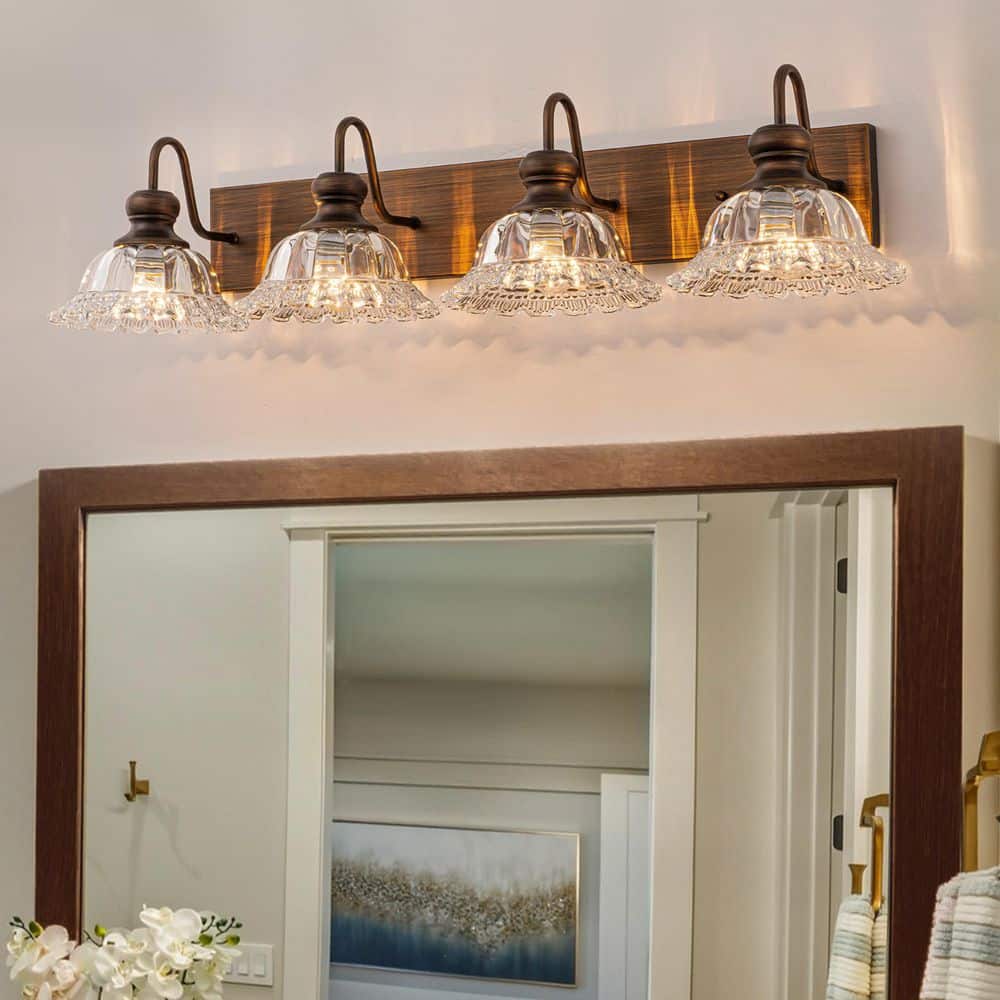 LLHZSY 33.74 in. 4-Light Oil Rubbed Bronze Vintage Bathroom Vanity ...