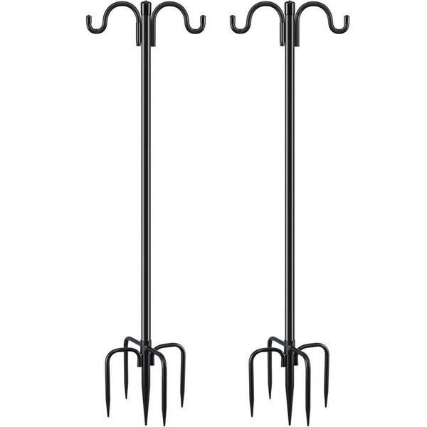 76 in. Matte Black Outdoor Shepherd's Hook with 5 Prong Base (2-Pack ...