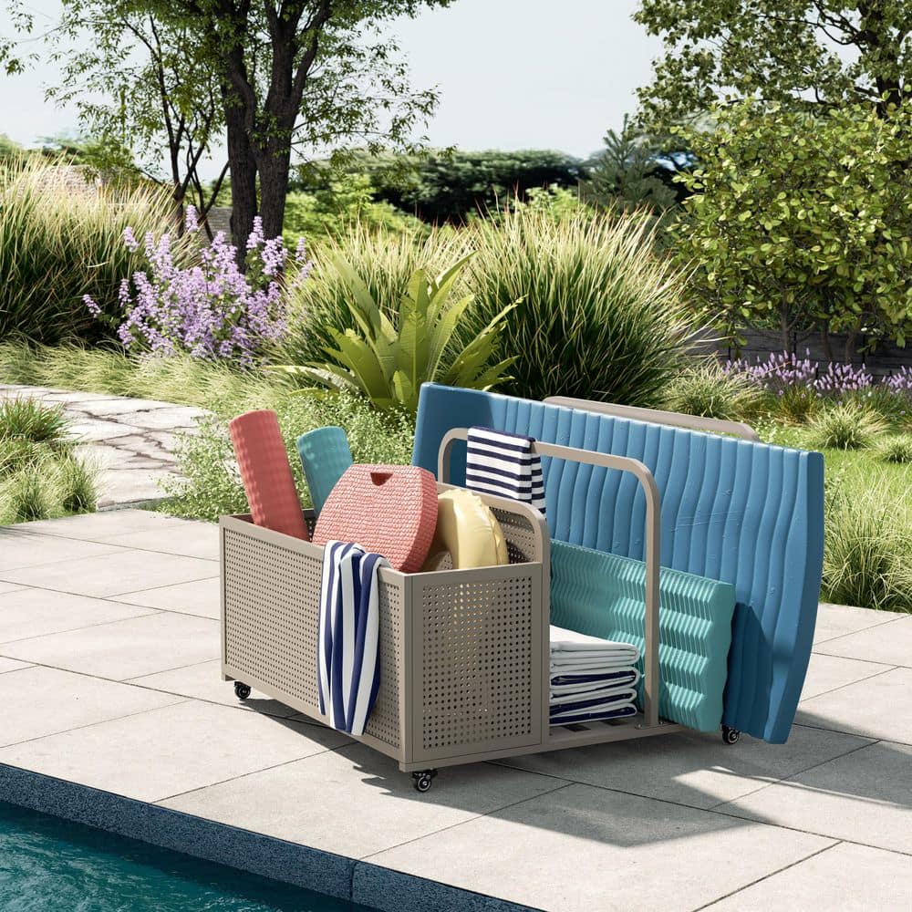 ULAX FURNITURE Cleveland 32 Gal. Metal Deck Box, Pool Float Storage ...