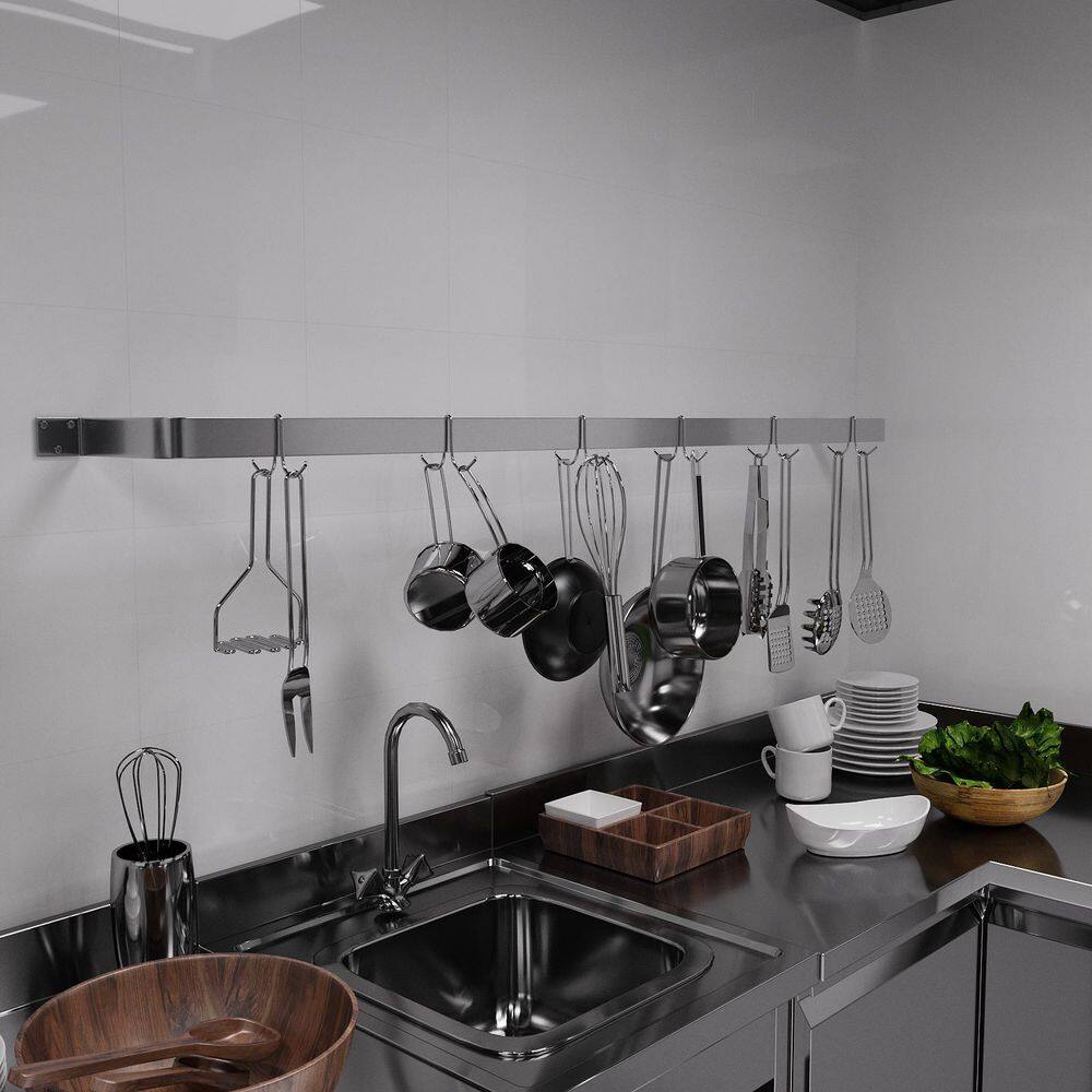 AMGOOD 72 in. Wall-Mounted Stainless Steel Single-Line Pot Rack AMG SPR ...