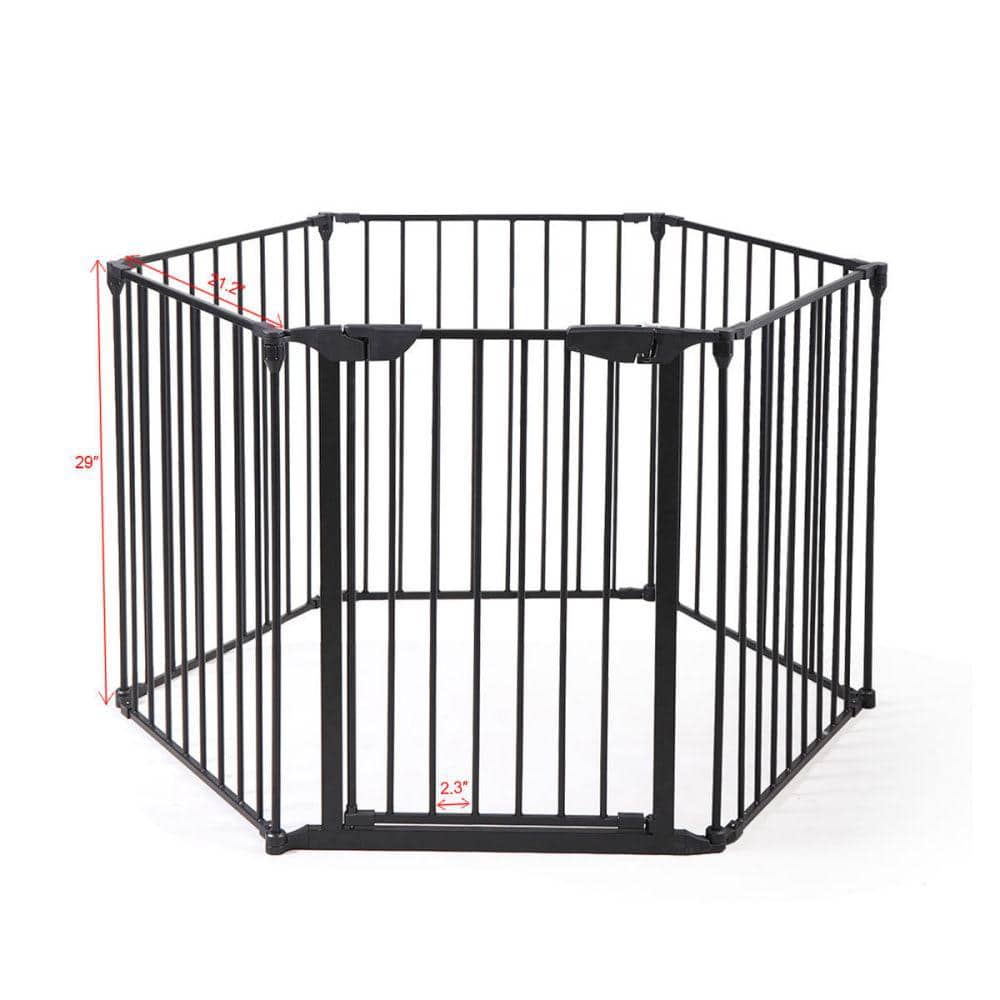 6-Panel Black Metal Foldable 5-in-1 Extra Wide Barrier Gate Baby ...