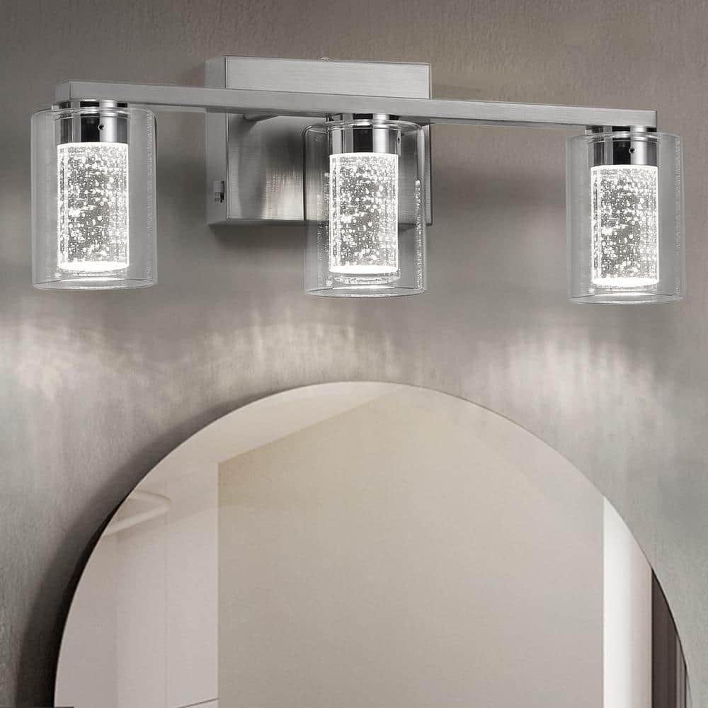 YANSUN 3-Light Brushed Nickel Integrated LED Bathroom Vanity Light ...