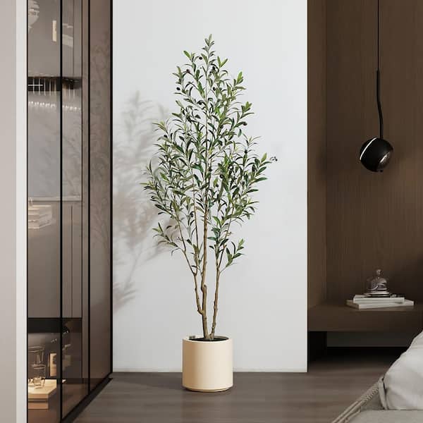 7 ft. Large Artificial Olive Tree in Pot with Multi-Trunk Realistic ...