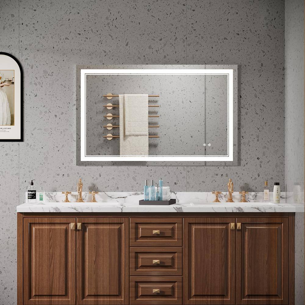 GOGEXX 48 in. W x 30 in. H Frameless Silver Vanity Mirror LED Bathroom ...