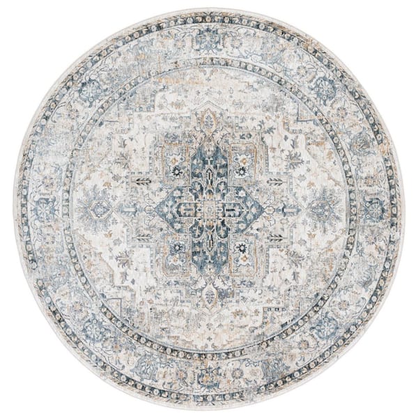 SAFAVIEH Dream 7 ft. x 7 ft. Ivory/Navy Border Medallion Round Area Rug ...