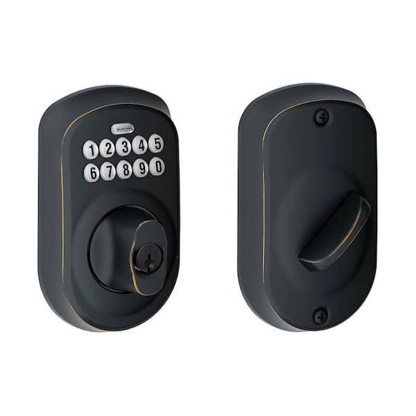 Schlage Plymouth Aged Bronze Keypad Deadbolt BE365 V PLY 716 - The Home ...