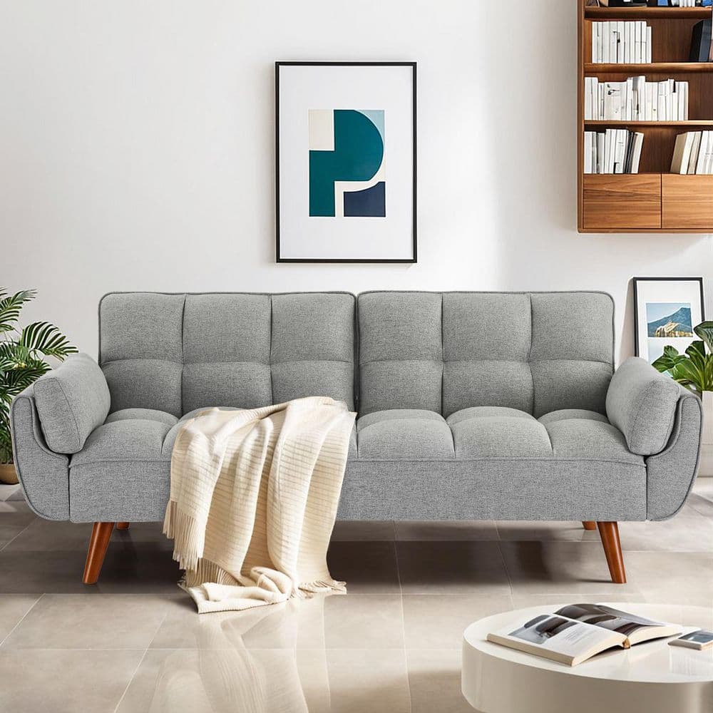 WONDER COMFORT Elegant 75 in. Silver Gray Twin Size Sofa Bed Futon ...