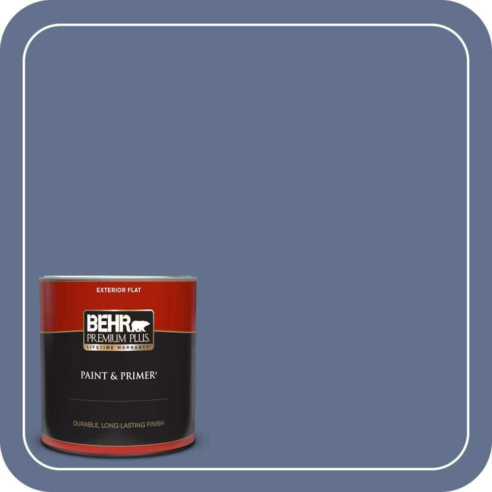BEHR PREMIUM PLUS 1 qt. #600F-6 Atlantic Blue Flat Exterior Paint ...