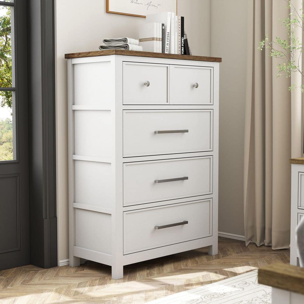 Furniture of America Beiring White and Dark Brown 4-Drawer 34 in. Chest ...
