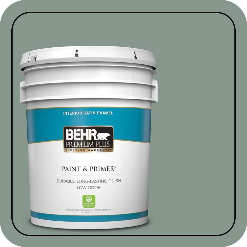 BEHR PREMIUM PLUS 5 gal. #N420-4 Underground Gardens Satin Enamel Low ...