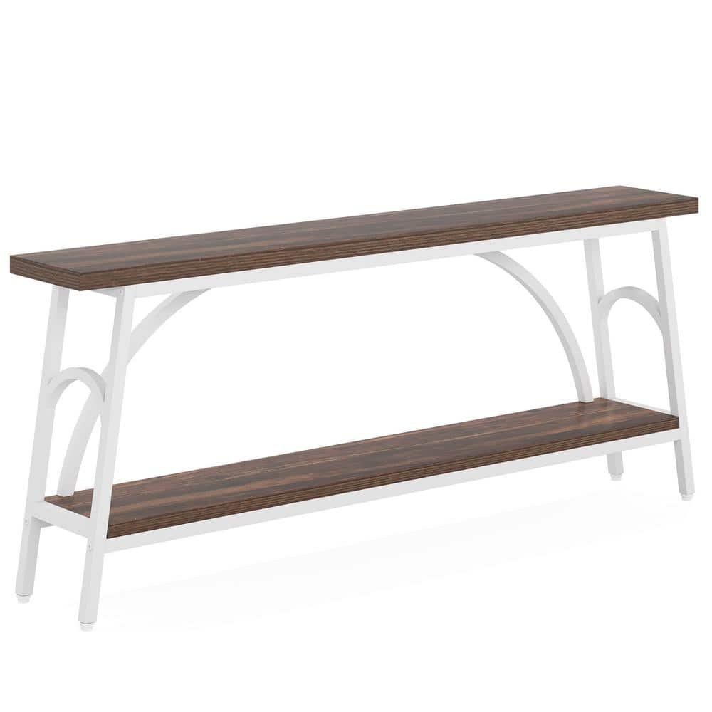 BYBLIGHT Turrella 70.8 in. Walnut Console Table, Rectangle MDF Console ...
