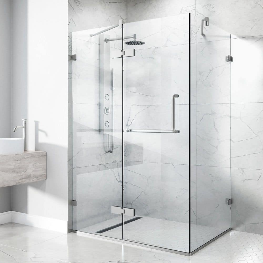 VIGO Monteray 34 in. L x 46 in. W x 73 in. H Frameless Pivot Rectangle Shower Enclosure in ...