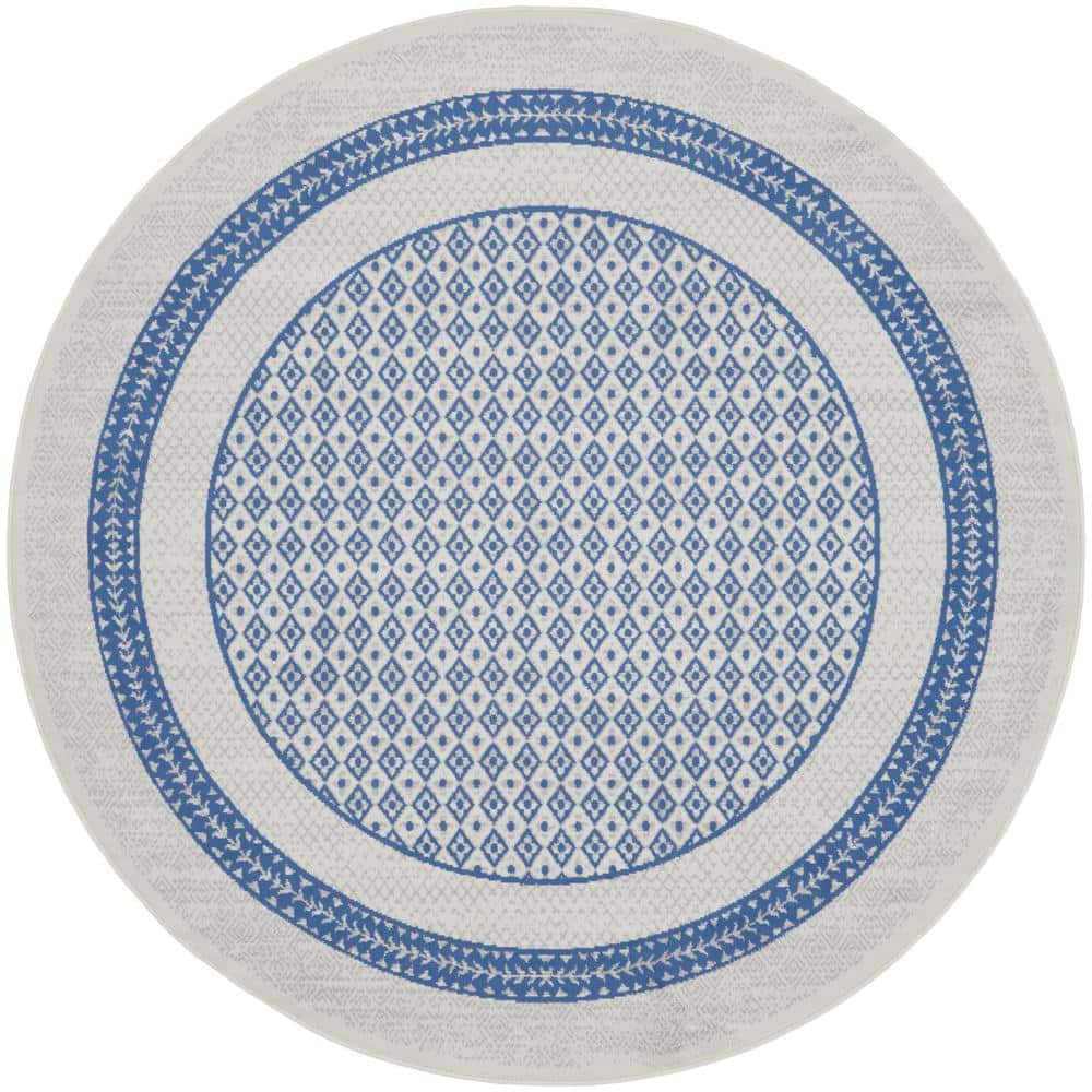 Nourison Whimsicle Ivory Blue 8 ft. x 8 ft. Geometric Contemporary ...