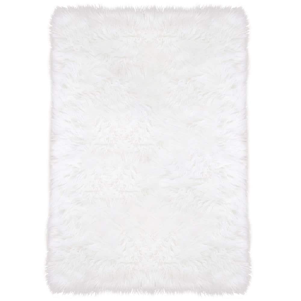 iliebe Sheepskin Faux Furry White Cozy Rugs 8 ft. x 10 ft. Area Rug ...
