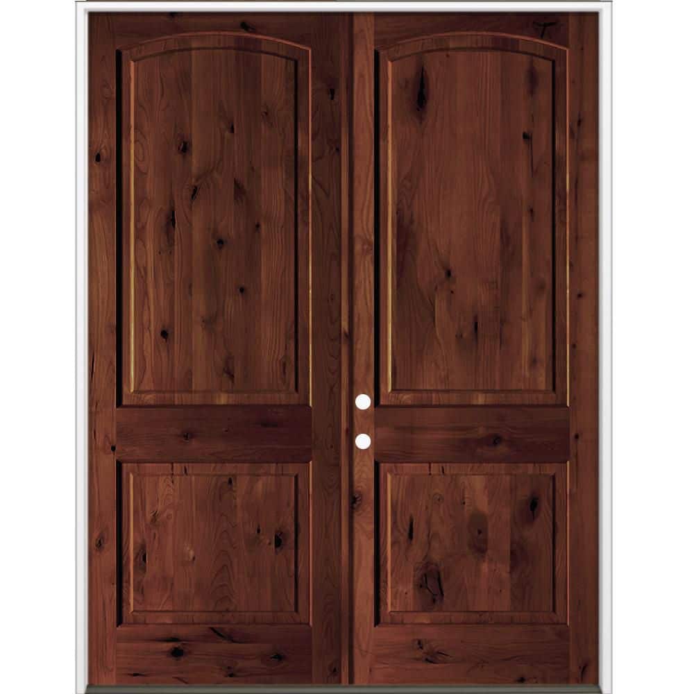 Krosswood Doors 64 in. x 96 in. Rustic Knotty Alder 2-Panel Arch-Top ...