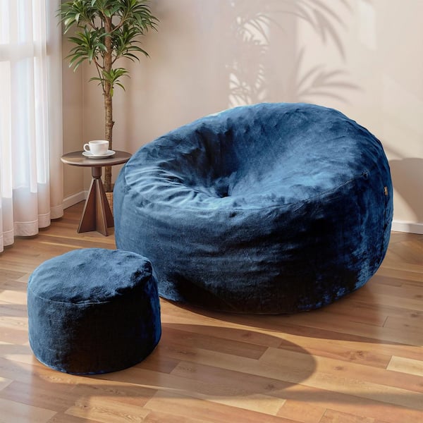 Allwex QDBB 59 in. Blue Flannel High Resilience Foam Floor Lounge Bean ...
