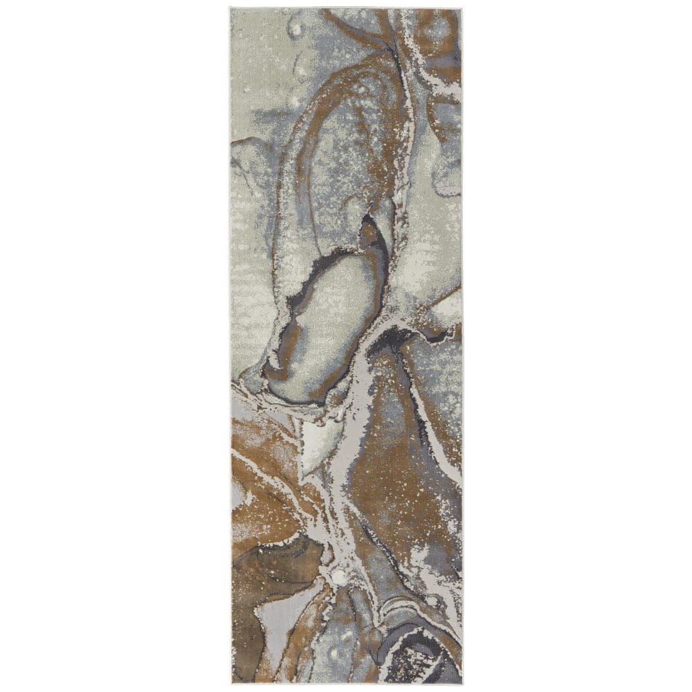 HomeRoots 2 ft. x 8 ft. Gray and Brown Abstract Area Rug 2000513206 ...