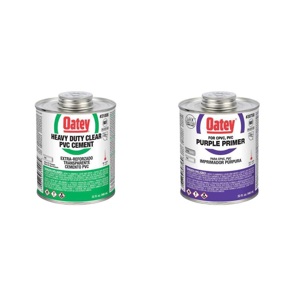 Oatey 32 oz. Heavy-Duty Clear PVC Cement and 32 oz. Purple CPVC PVC ...