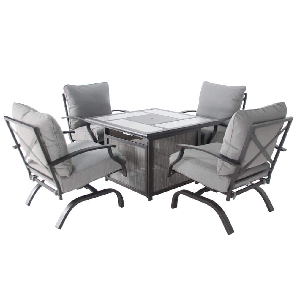 ToolCat Grey Frame 5-Piece Metal Patio Conversation Set with Fire Pit ...