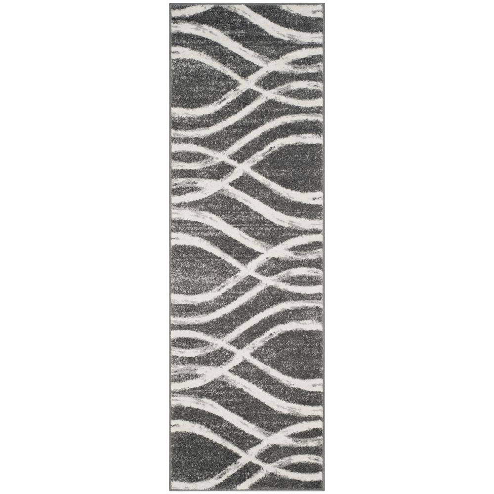 SAFAVIEH Adirondack Charcoal/Ivory 3 ft. x 10 ft. Waves Runner Rug ...