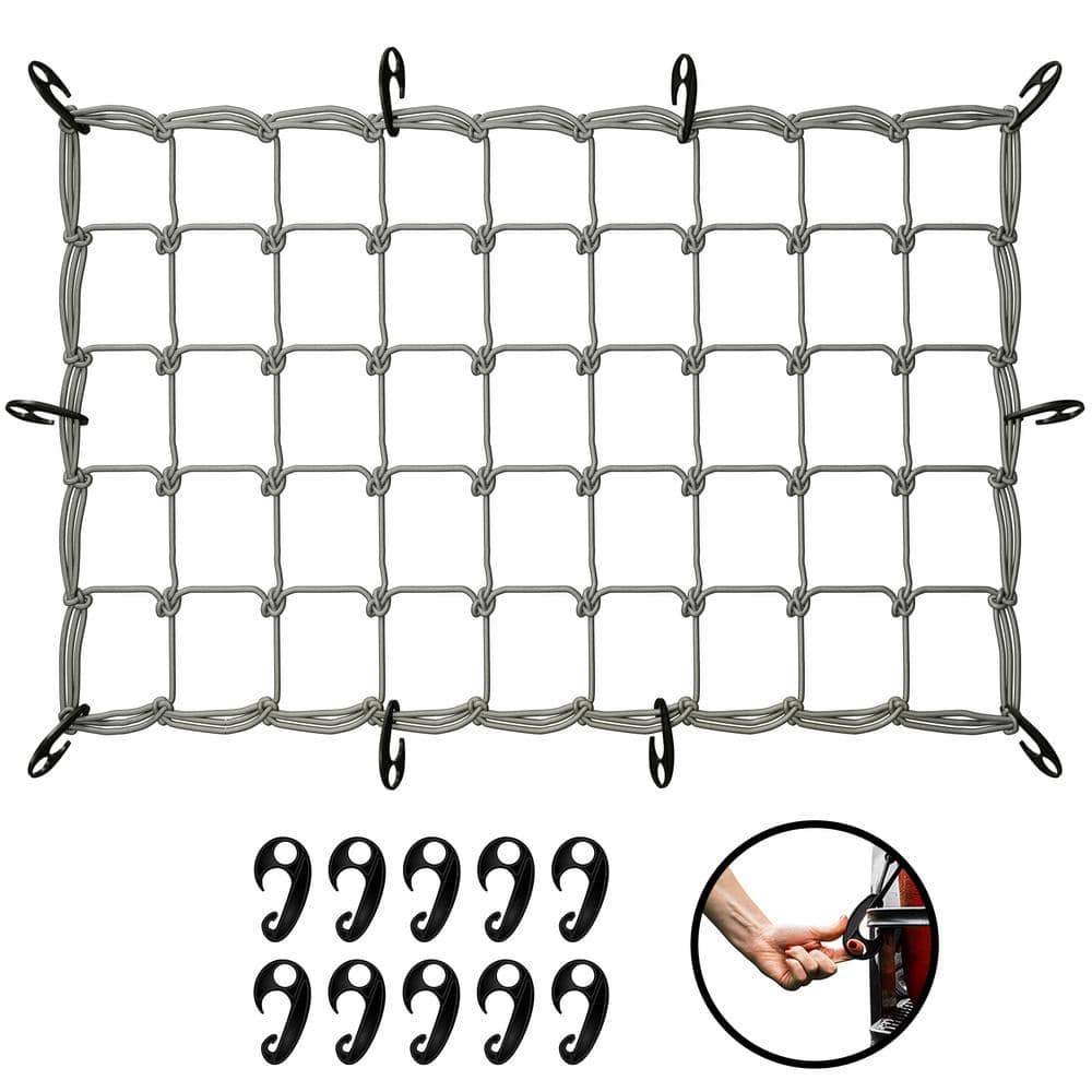 Mockins 20 in. x 36 in. Heavy-Duty Gray Bungee Cargo Net - Stretches to ...