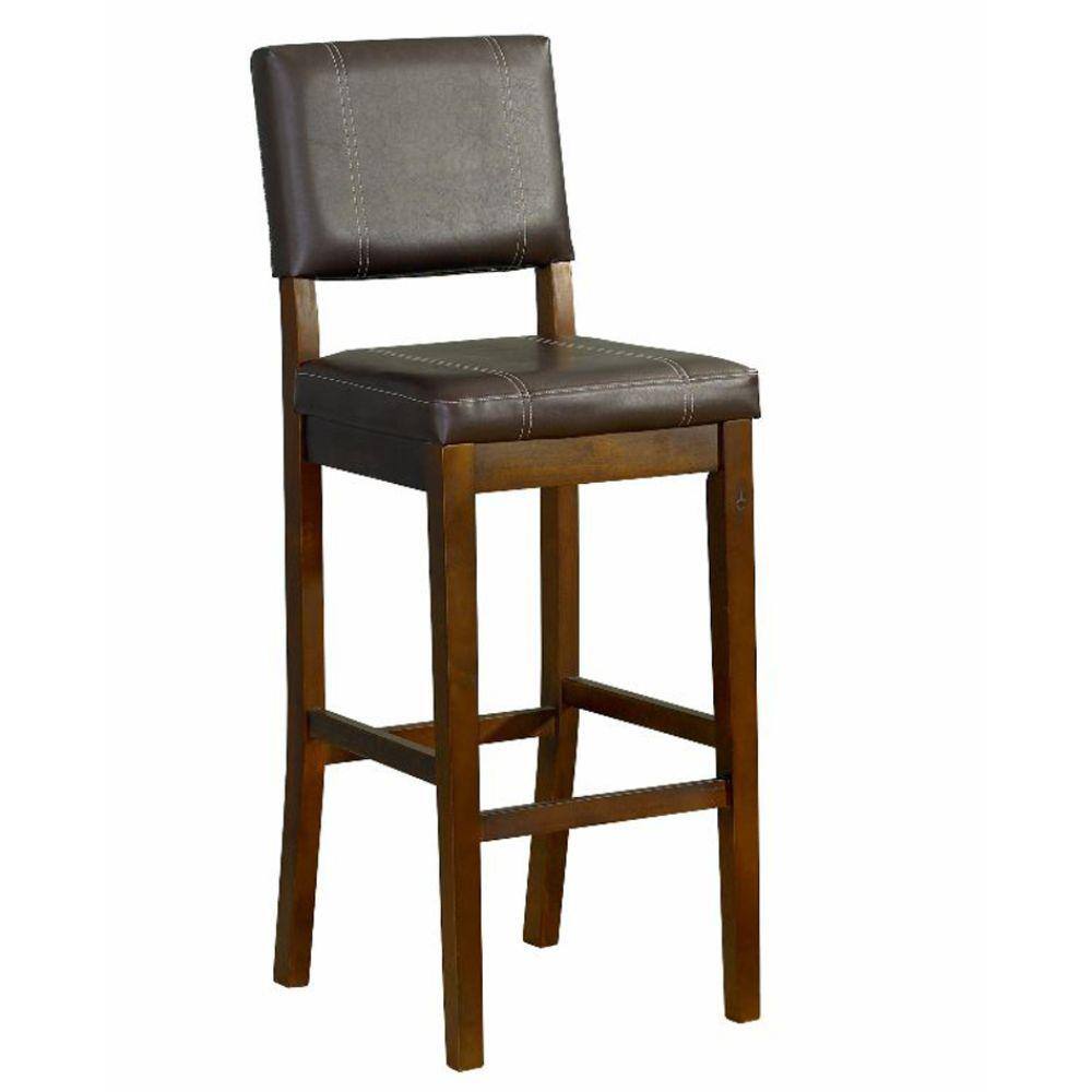 Benjara 45 in. H Brown Wooden Bar Stool with Leatherette Upholstered ...