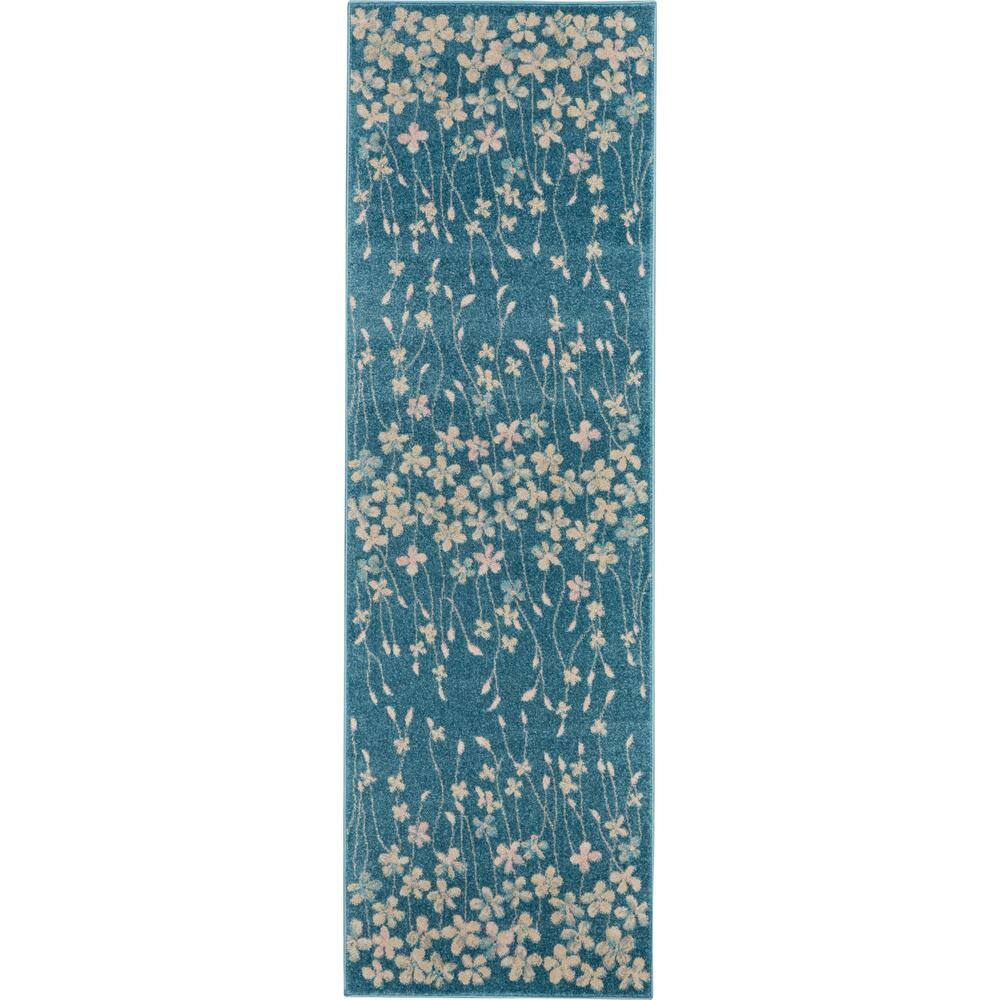 Nourison Tranquil Turquoise 2 ft. x 7 ft. Floral Contemporary Kitchen ...