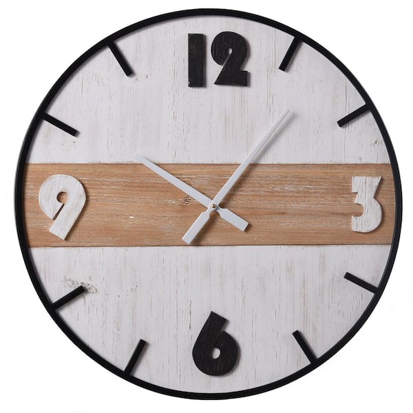 StyleCraft White Wash, Black, Natural Weathered Wall Clock WC2203DS ...