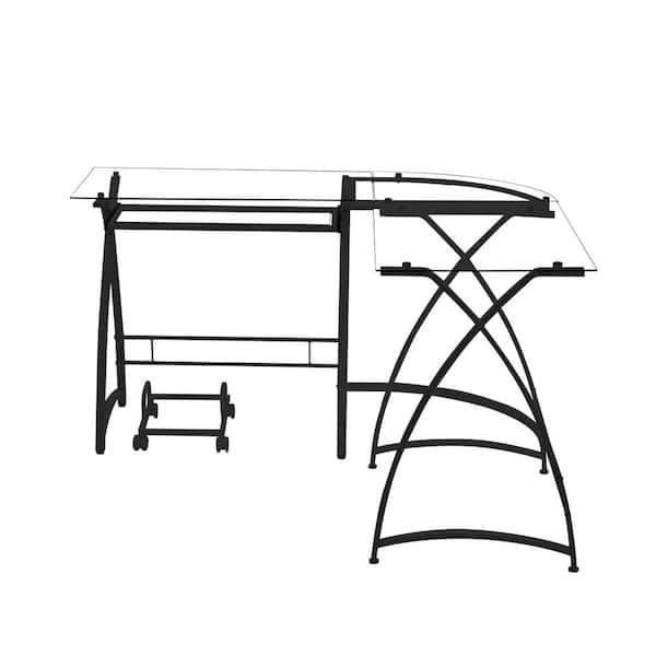 HomeRoots 51 in. L Shape Clea and Black Glass Computer Desk 2000491509 ...