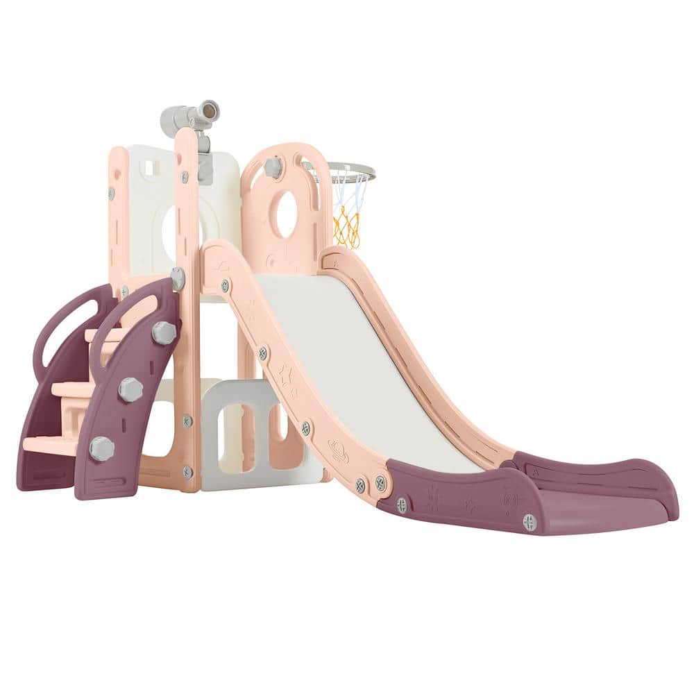 5 in 1-Toddler Slide Set with Telescope, Basketball Hoop, Buffer Slide ...