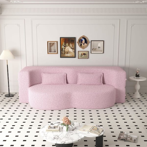 Nestfair 78 in. W Pink Teddy Fabric Full Size Convertible Sofa Bed ...