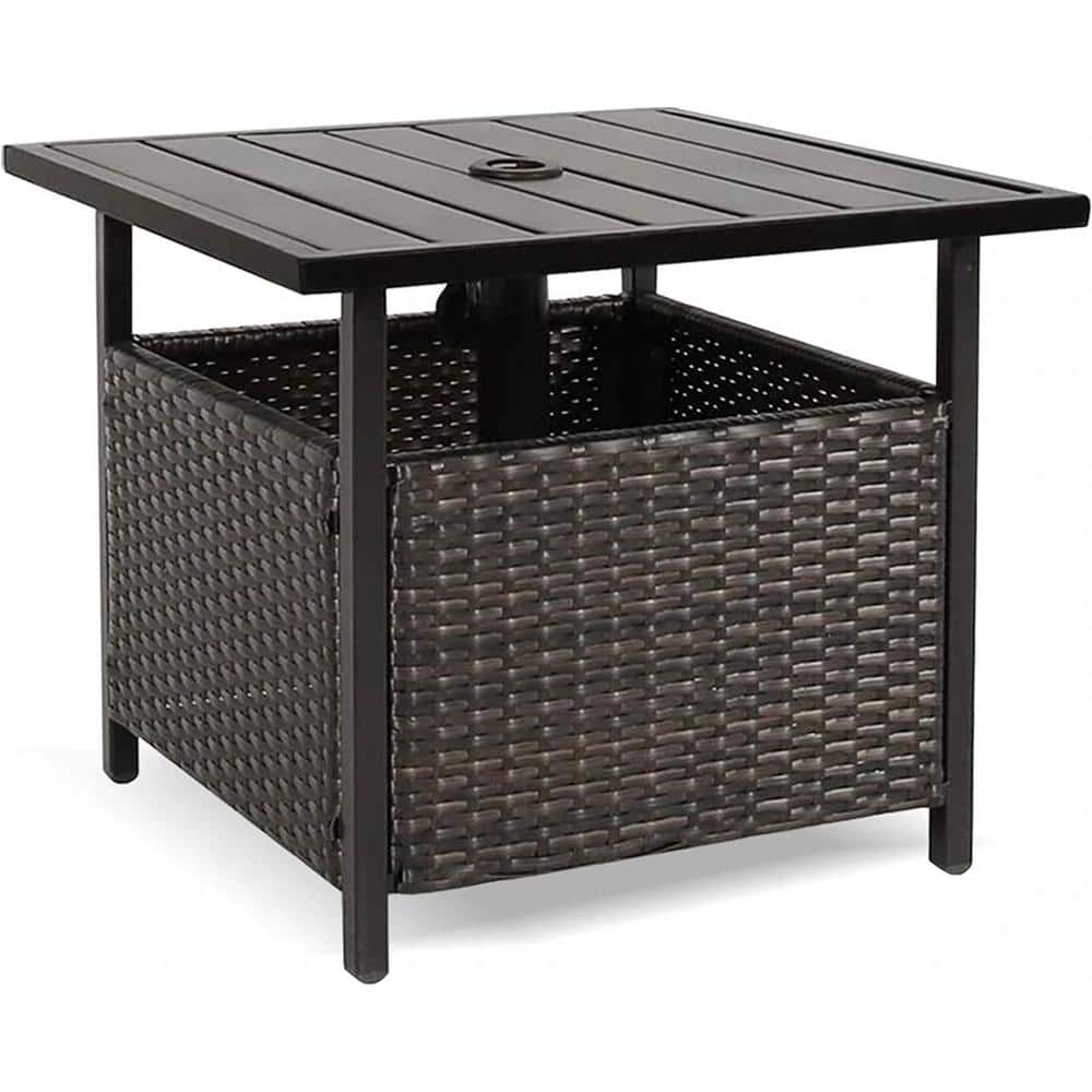 maocao hoom Wicker Outdoor Patio Side Table with Umbrella Hole MZHW1041 ...