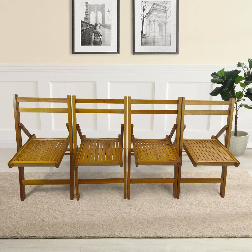 HOME FURNITURE HF INC Teak Slatted Wood Folding Dining Chair (Set of 4) FC-4T - The Home Depot