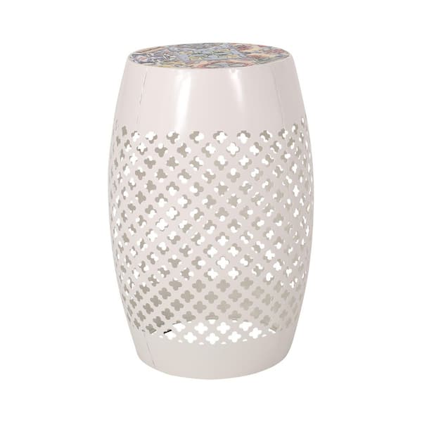 Roswell Metal Outdoor Accent Table with Lace Cut Design and Tile Mosaic ...