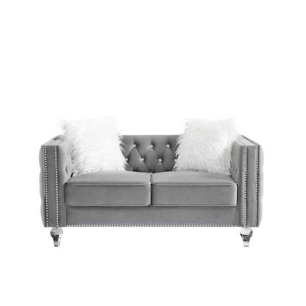 Grey Studded Sofa Set | Baci Living Room
