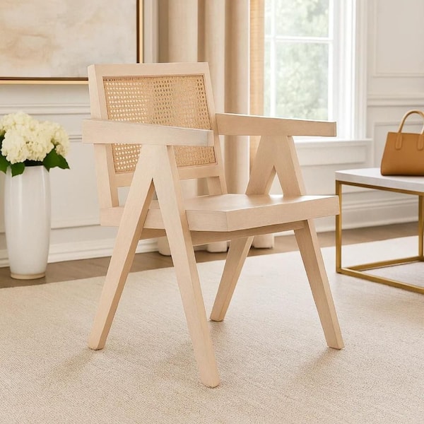 Benjara Kato Natural Brown Solid Mango Wood Dining Armchair with Cane ...