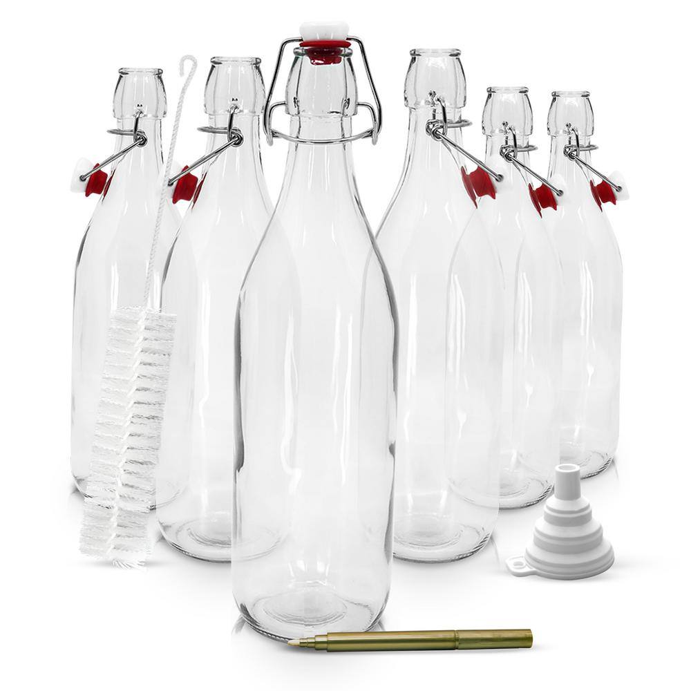 Nevlers 6 Pack 33 oz. Round Glass Bottles with Swing Top Stoppers ...