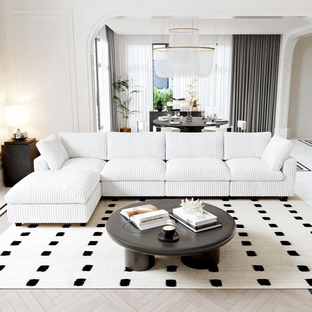 Magic Home 157 in. Square Arm Soft Faux Rabbit Fur Velvet 5-Piece L-Shaped Modern Comfy Cloud ...